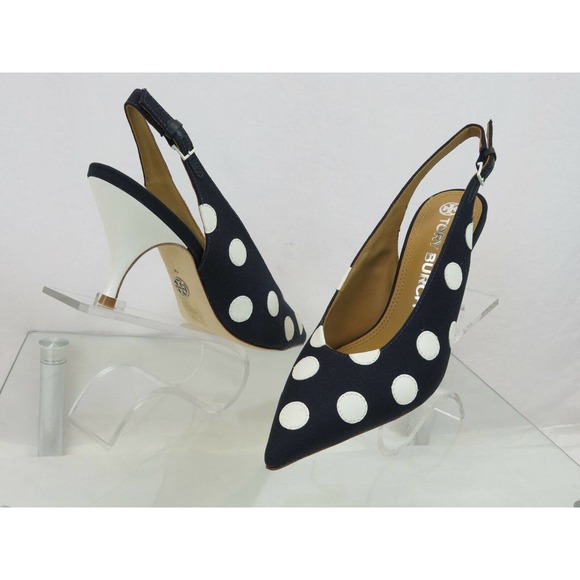 Tory Burch | Shoes | Nib Tory Burch Navy Blue Canvas Ivory Polka Dots ...